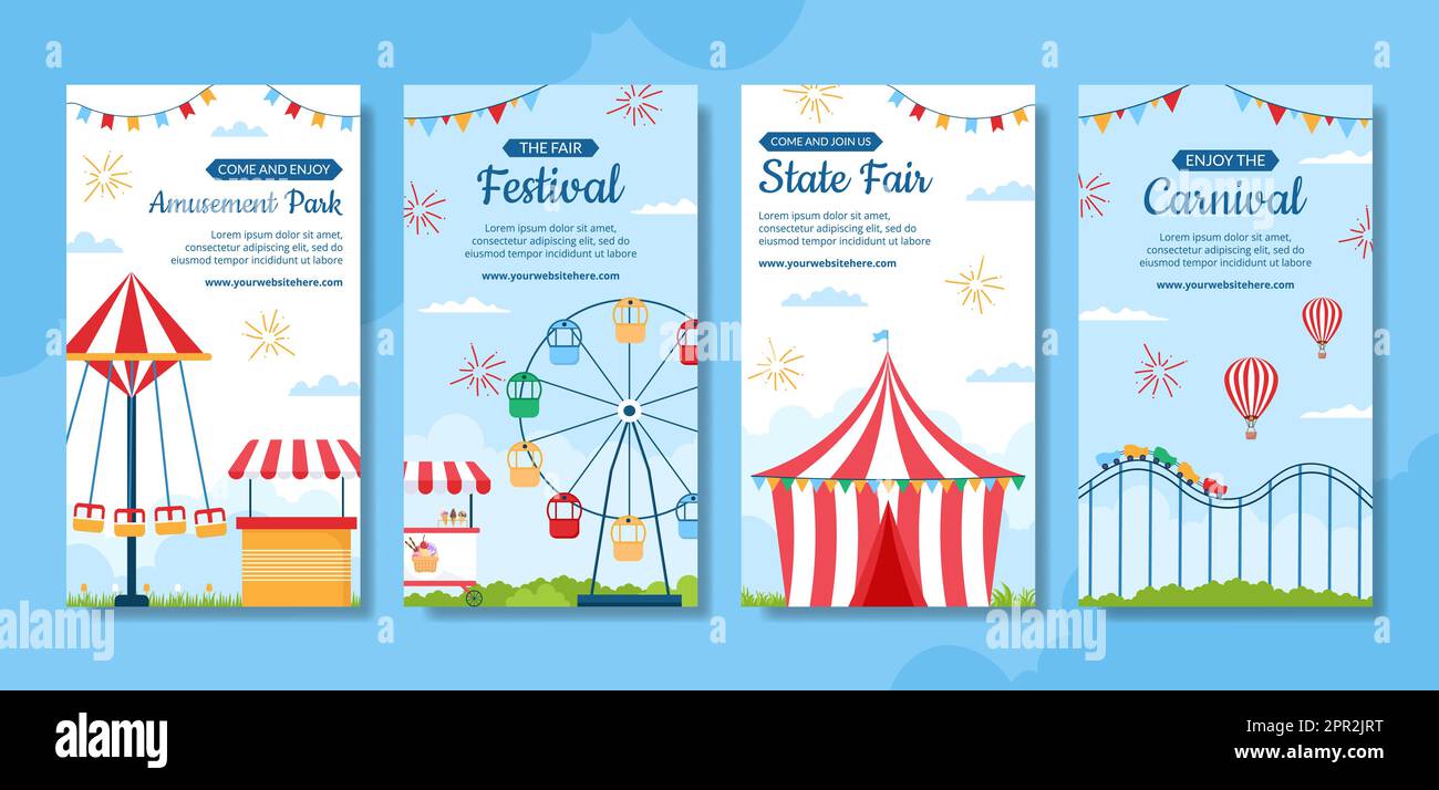 Amusement Park Carnival Social Media Stories Template Hand Drawn ...