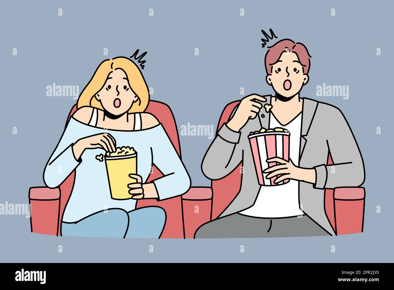 Couple eat popcorn sitting in cinema Stock Vector Image & Art - Alamy