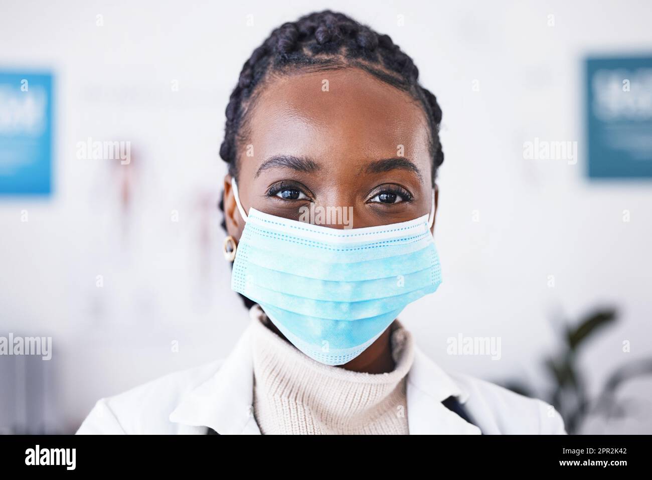 Doctor, portrait and covid mask on woman for healthcare, medical help ...