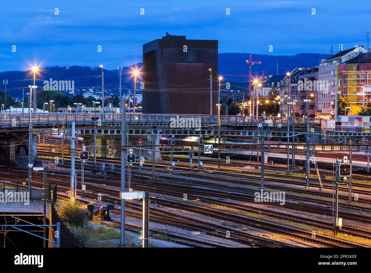 Basel, Switzerland - August 23. 2021: Basel railway station at night ...