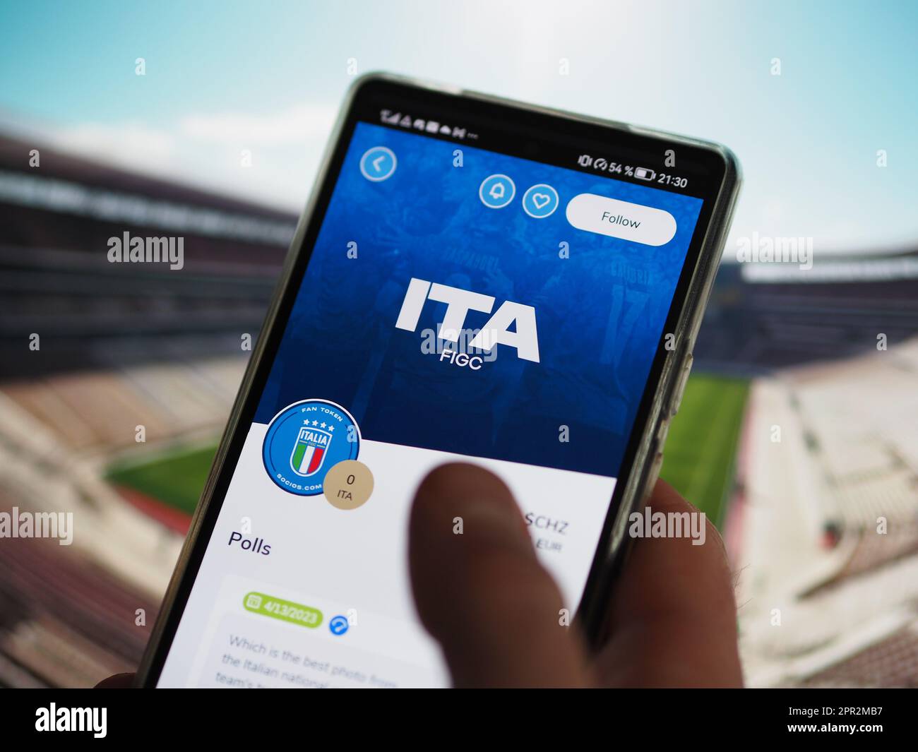 May 04th 2023. A fan of Italia looks at his team's token ITA on Socios ...