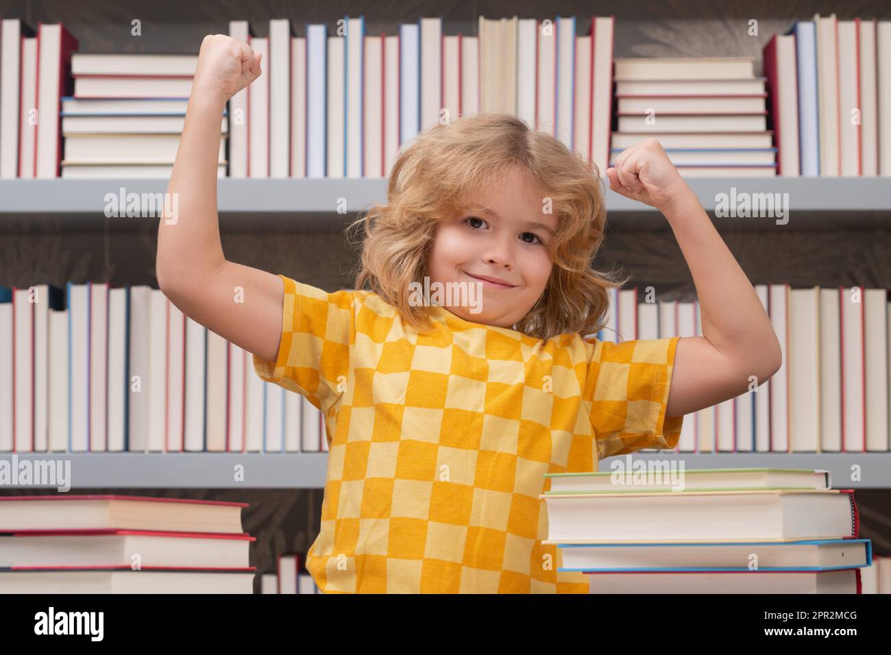 Back to school. Pupil with pile of books. Children enjoying book story ...