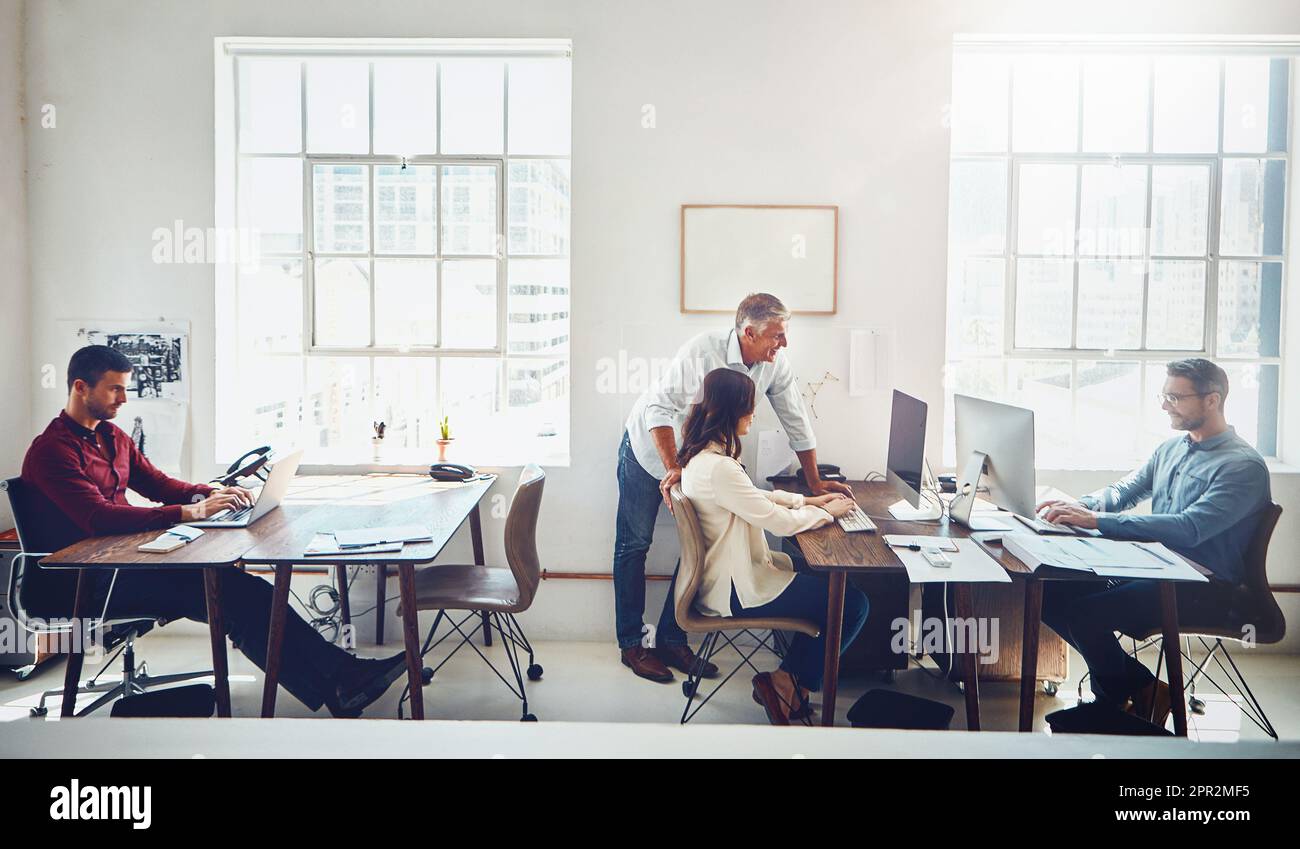 Helping one another to succeed. a group of colleagues working in their ...