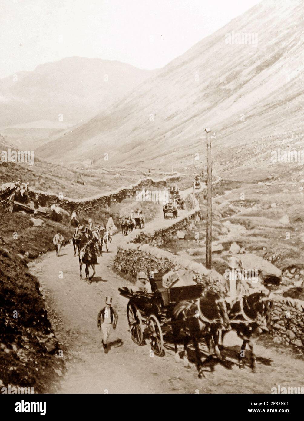 Tourist excursion, Kirkstone Pass, Lake District, Victorian period ...