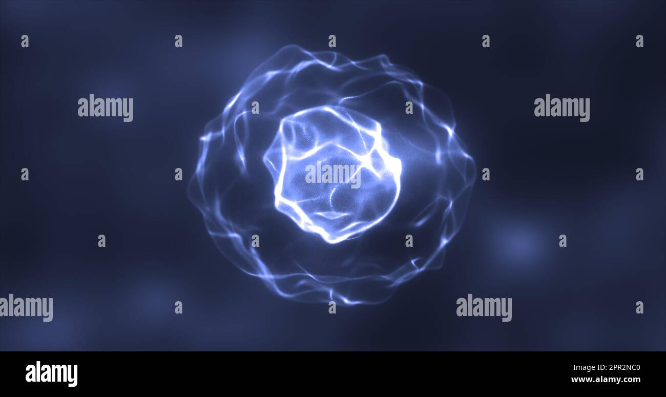Abstract blue energy round sphere glowing with particle waves hi-tech digital magic abstract ...