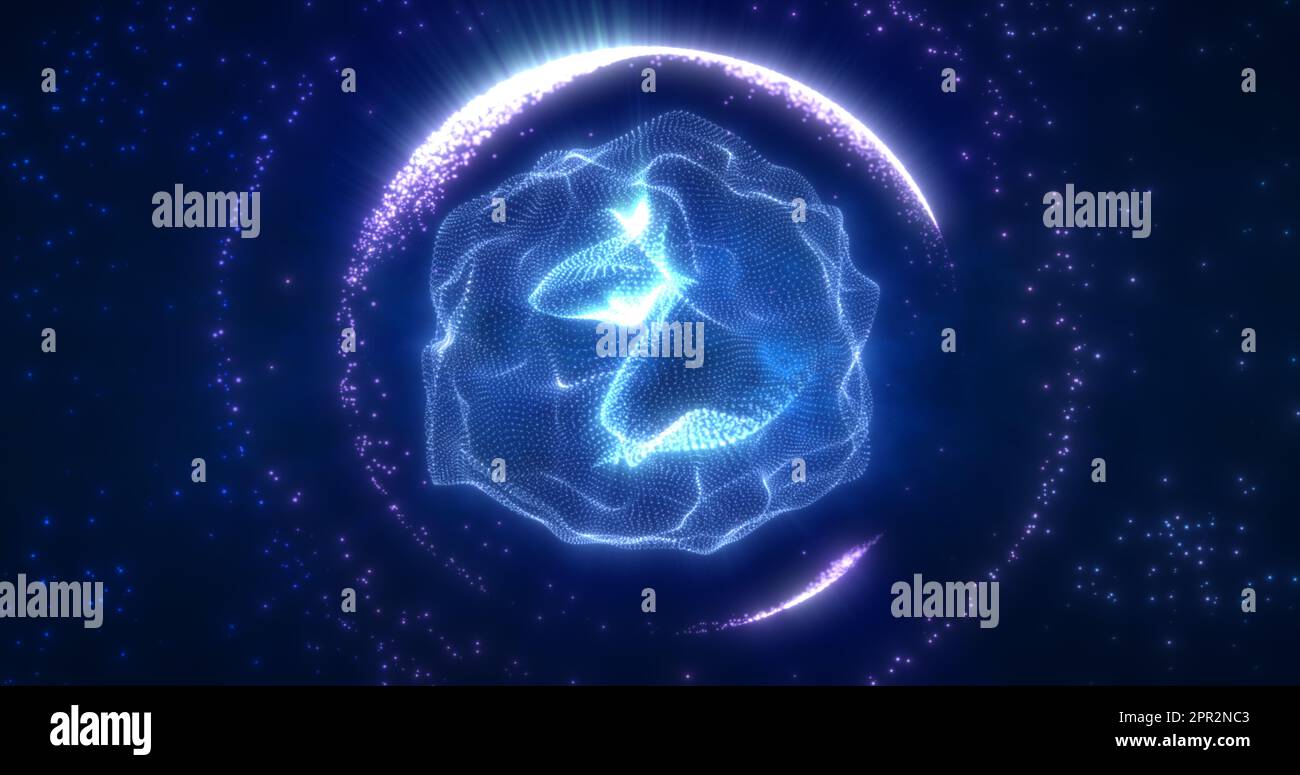 Abstract blue energy sphere from particles and waves of magical glowing ...