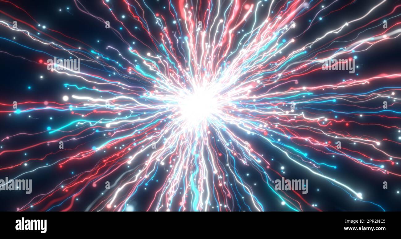Abstract glowing energy explosion blue swirl fireworks from lines and ...