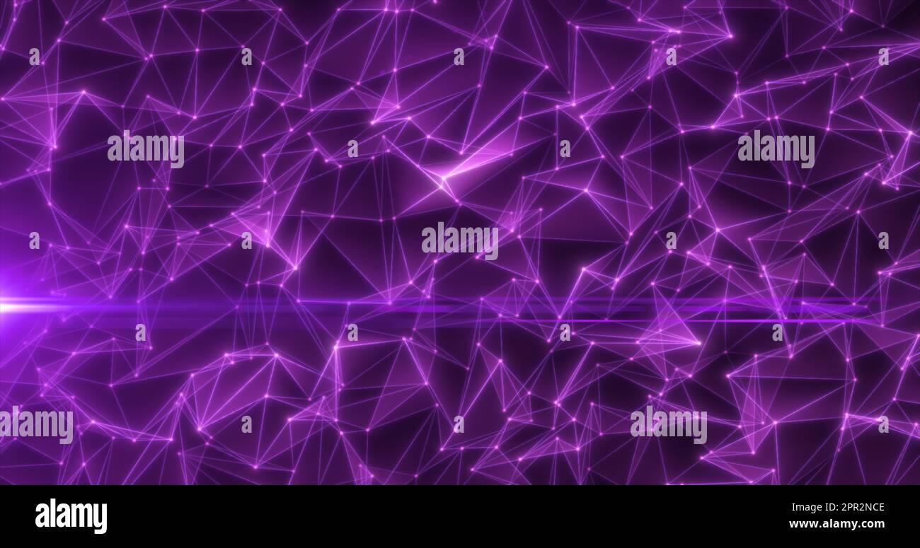 Abstract purple glowing energy lines and triangles plexus triangulation scientific futuristic ...