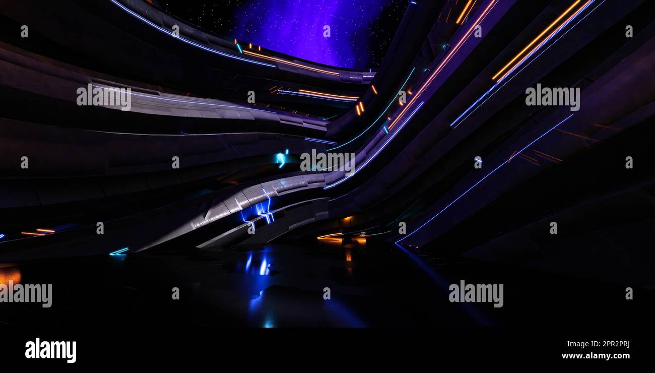 A view of the inside of a building at night Stock Photo - Alamy
