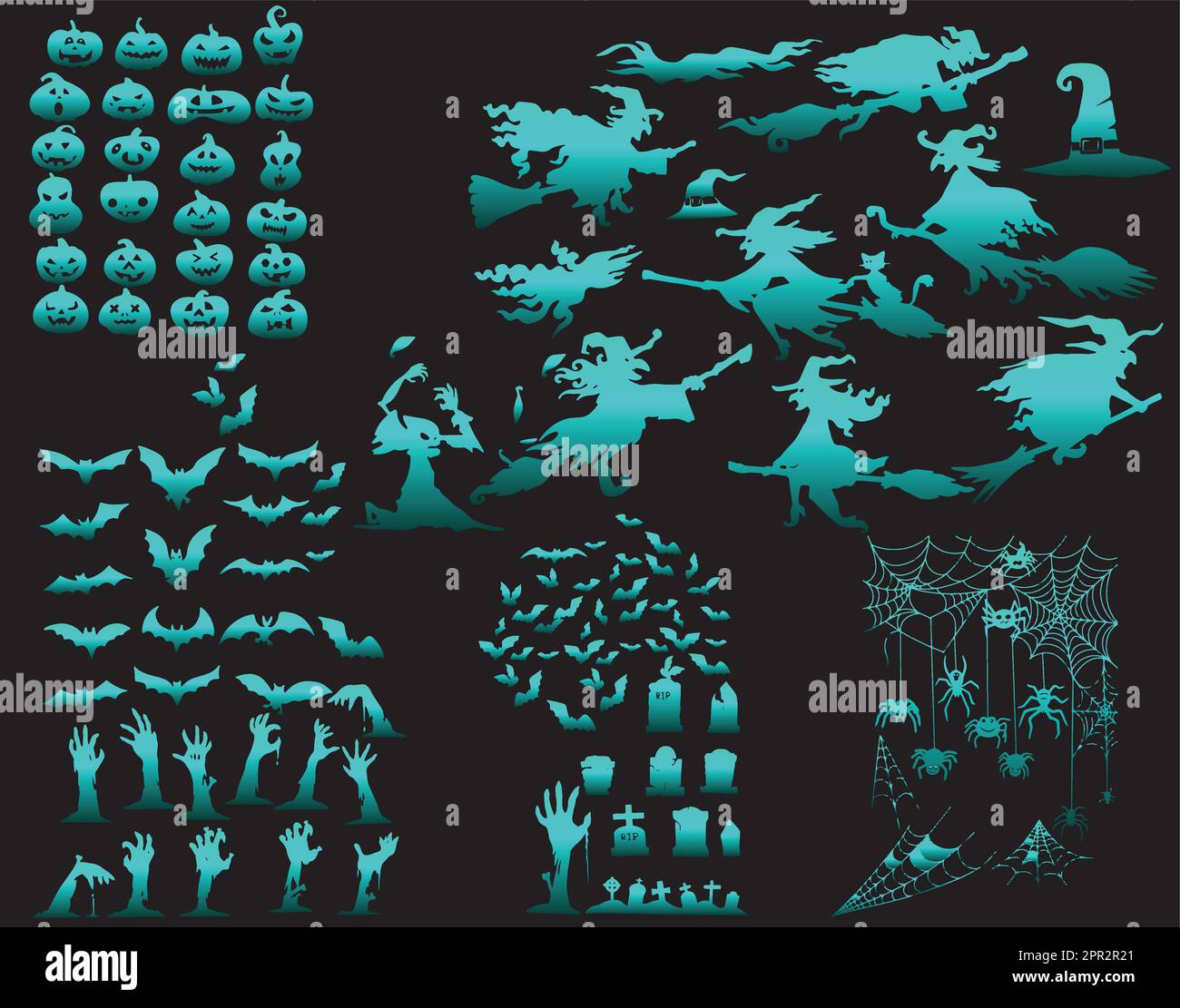 collection silhouettes halloween with creepy pumpkins scary trees ...