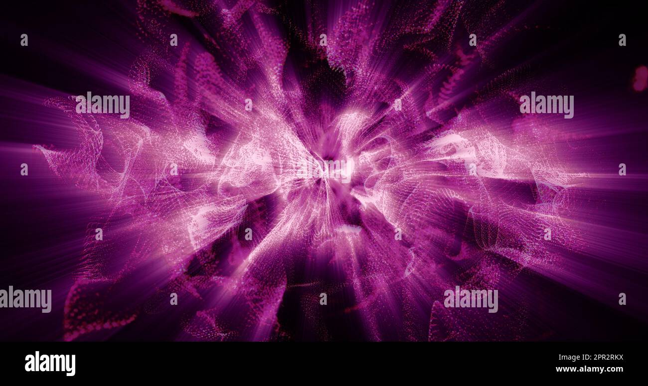 Abstract background of purple pink moving flying small wave particles ...