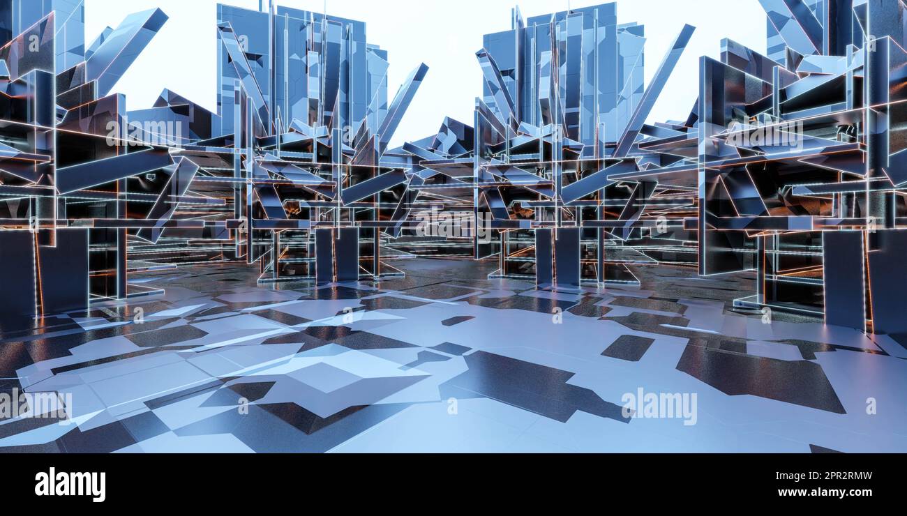 3d render illustration of abstract futuristic environment with metallic ...