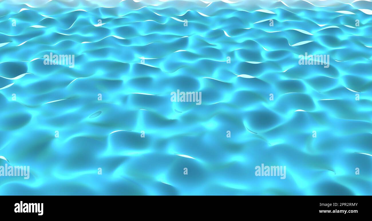 Bright glowing blue shiny transparent water liquid with waves and ...