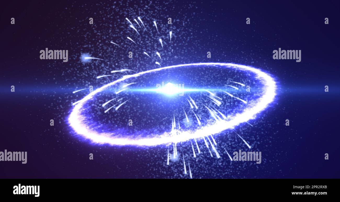 Big bang explosion of blue galaxy, star or planet with sparks fire ...