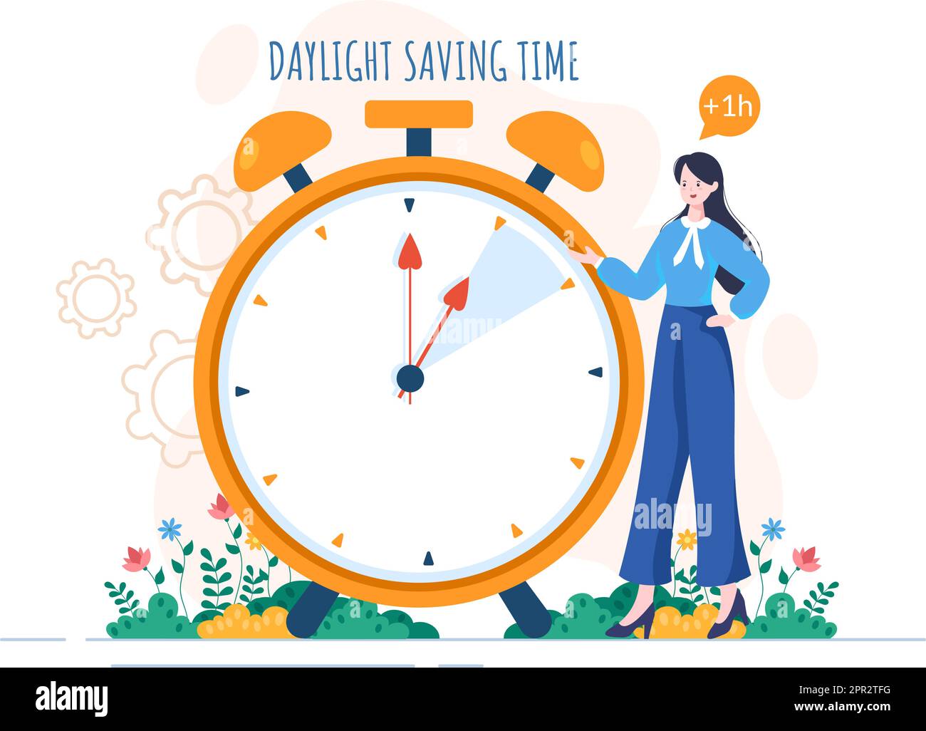 Daylight Savings Time Hand Drawn Flat Cartoon Illustration with Alarm ...