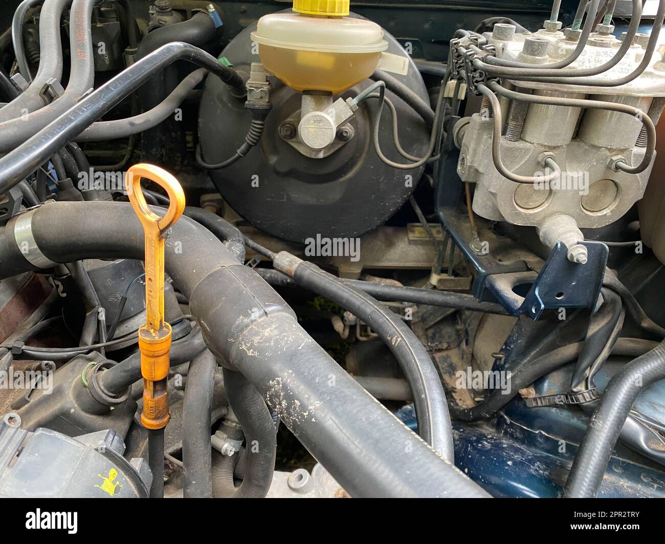 The engine compartment of a modern car. View of the engine compartment ...