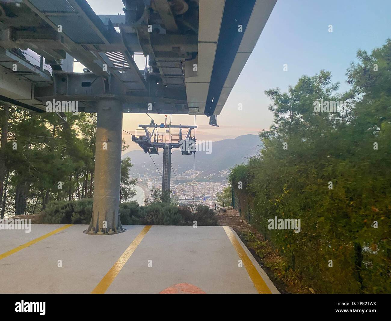 Modern beautiful cable car, lift, funicular in the mountains on ...