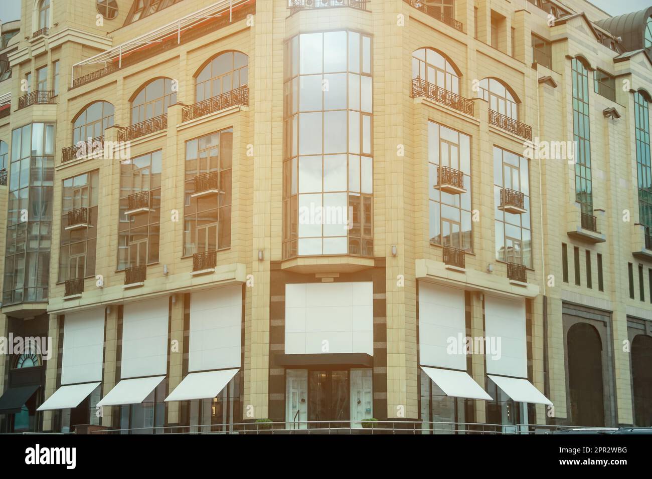 Building exterior with blank advertising boards. Mockup for design ...