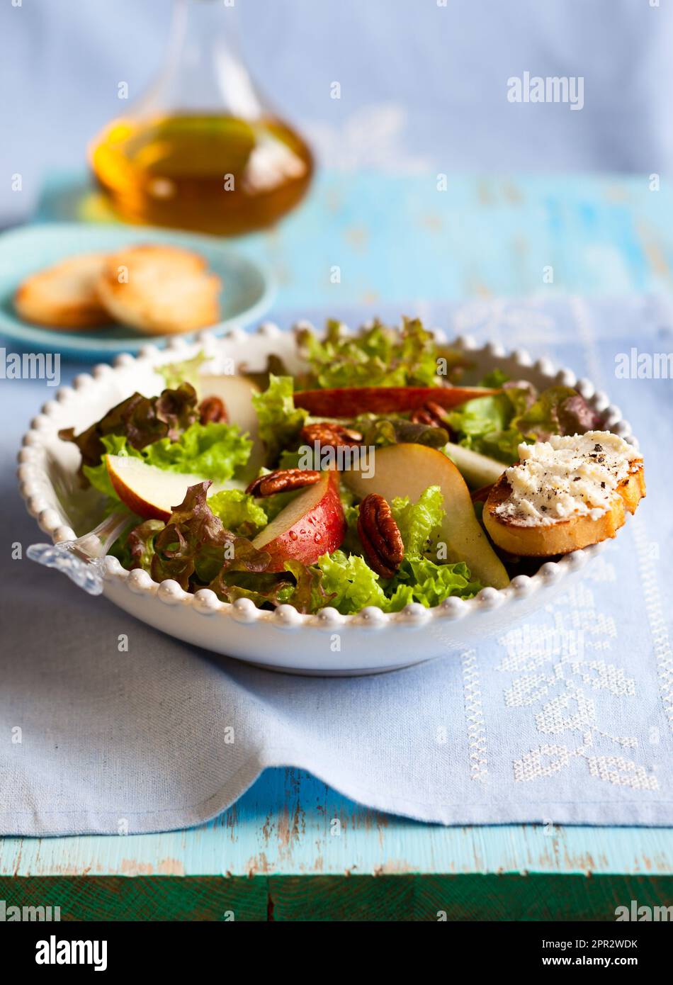 pear salad with walnut and soft cheese Stock Photo - Alamy