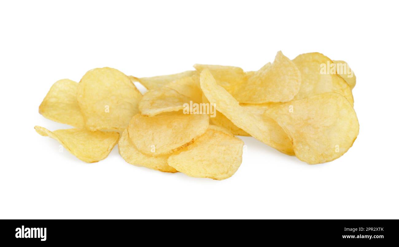 Heap of delicious potato chips on white background Stock Photo - Alamy