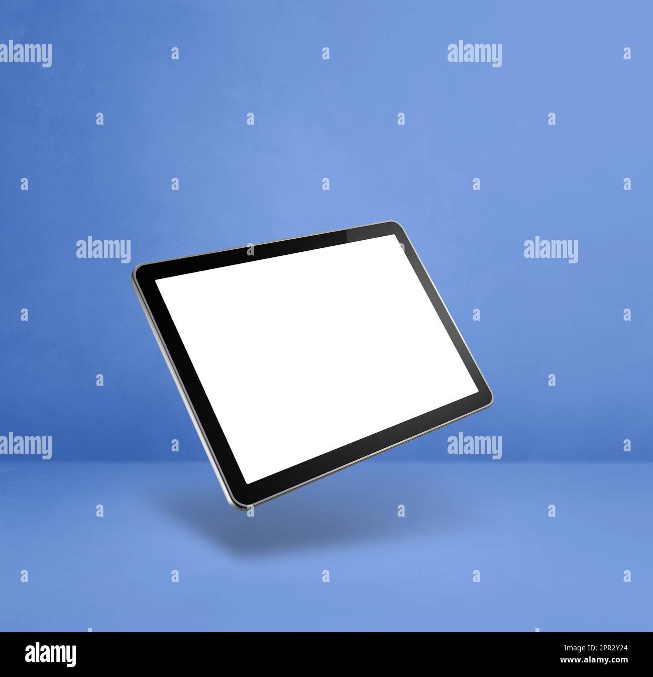Blank tablet pc computer floating over a blue background. 3D isolated ...