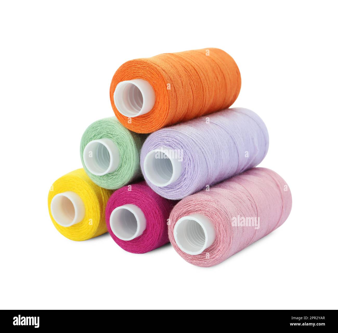 Different colorful sewing threads on white background Stock Photo - Alamy