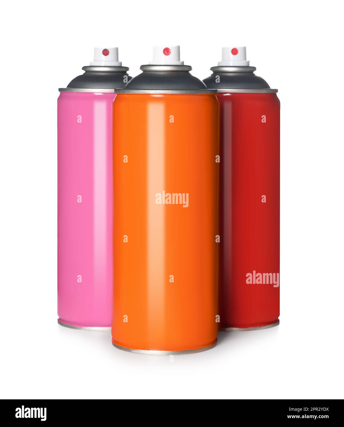 Colorful cans of spray paints on white background Stock Photo - Alamy