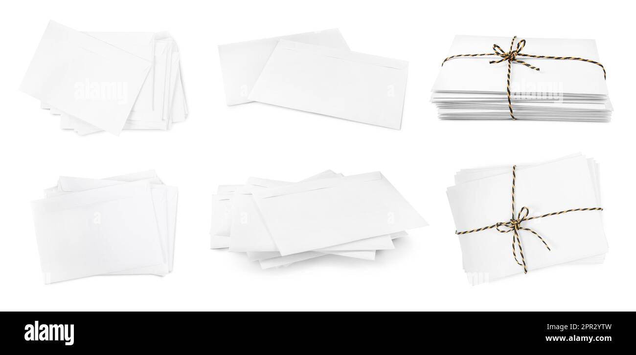 Set with stacks of letters on white background Stock Photo - Alamy