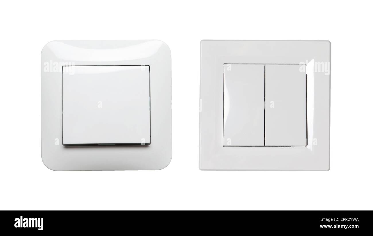 Modern plastic light switches on white background, collage Stock Photo ...