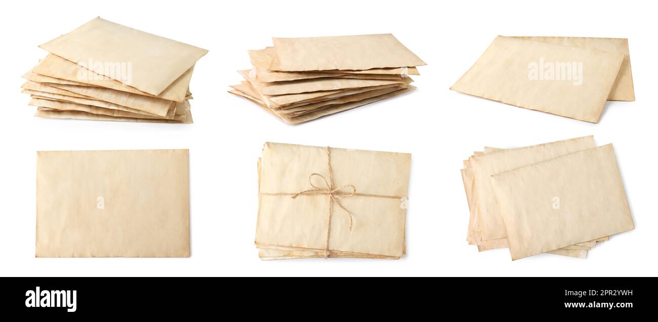 Set with stacks of old letters on white background. Banner design Stock ...