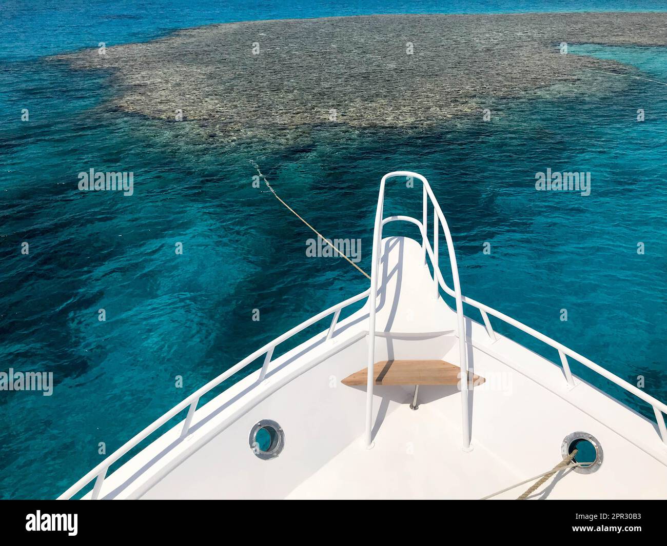 The nose, the front of the white yacht, the boat, the ship standing on ...