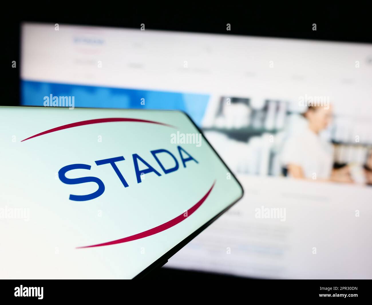 Mobile phone with logo of German company Stada Arzneimittel AG on ...