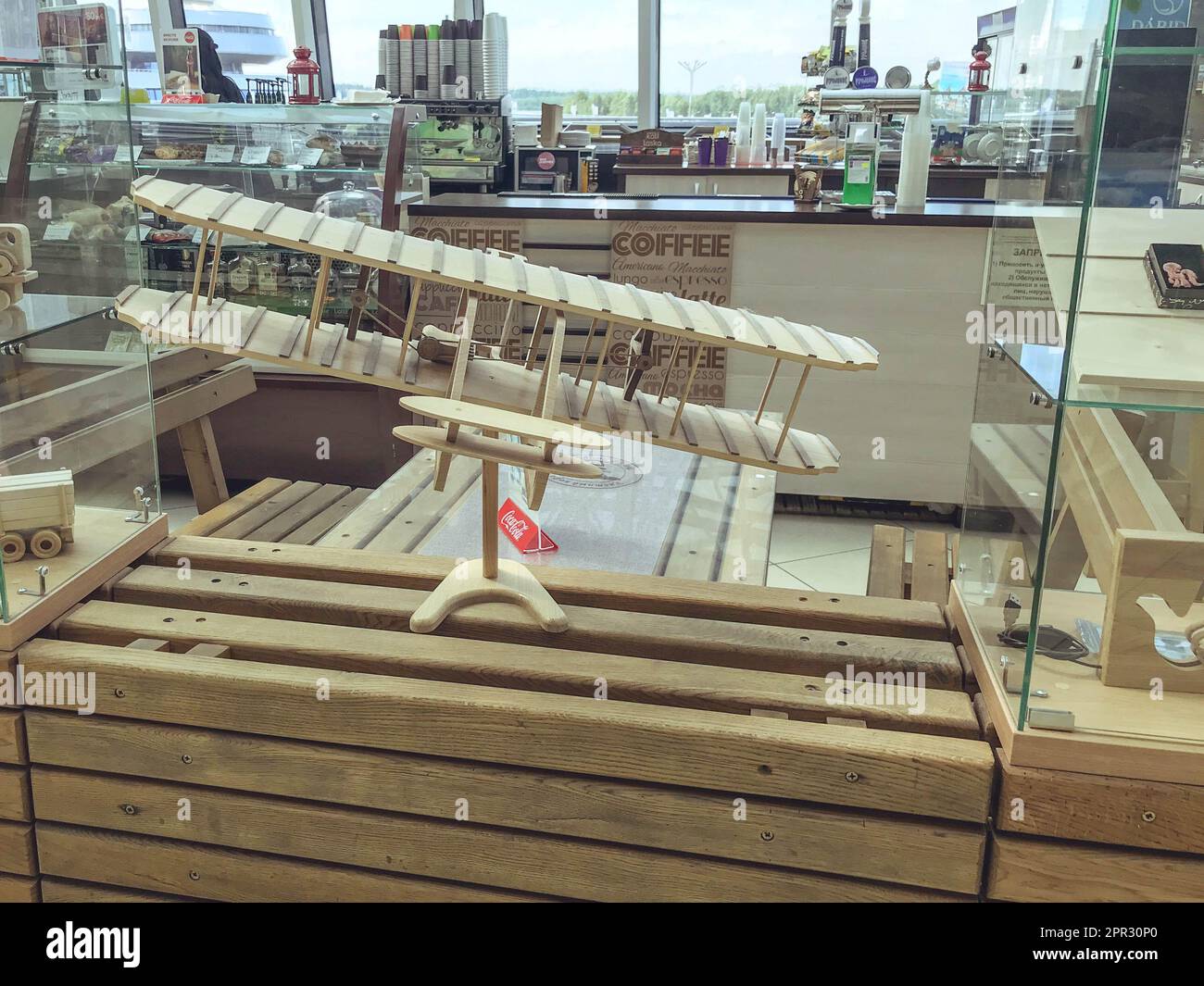 model airplane made of wood. aircraft transport from improvised ...