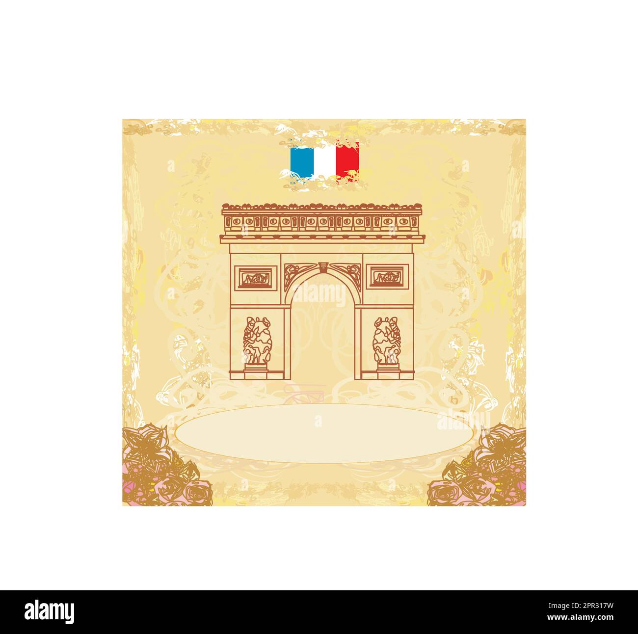Hand drawn vector illustration of Paris Triumph Arc - Grunge Background ...