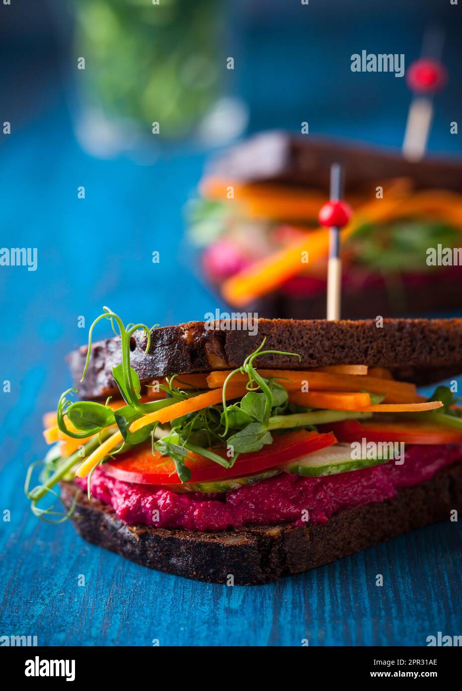 gluten free vegan sandwiches with beet hummus, raw vegetables and ...