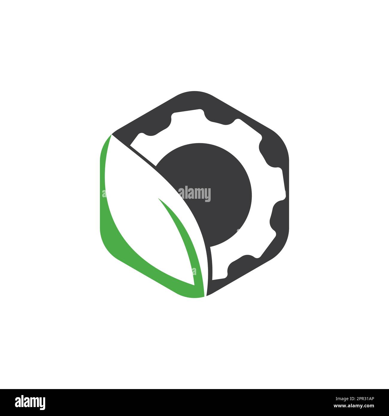 Green leaf with gear vector logo design. Mechanic and eco symbol or ...