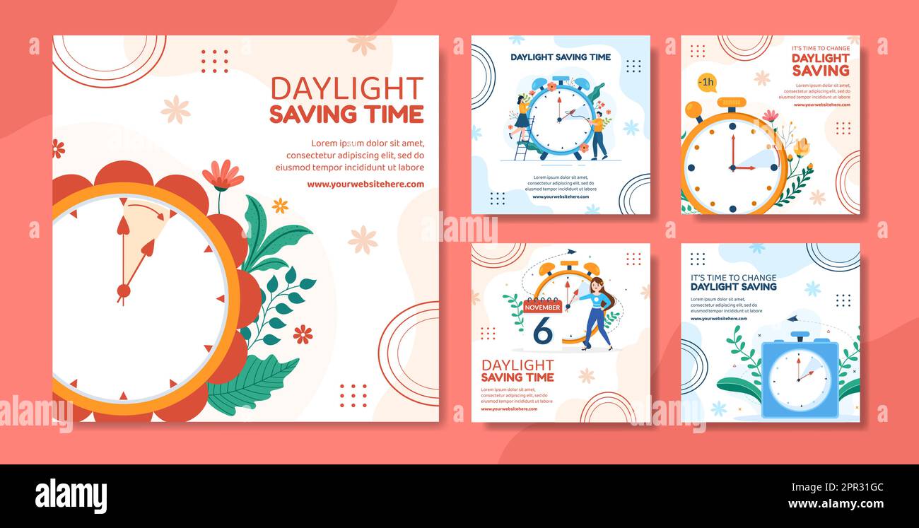 Daylight Savings Time Social Media Post Template Hand Drawn Cartoon ...