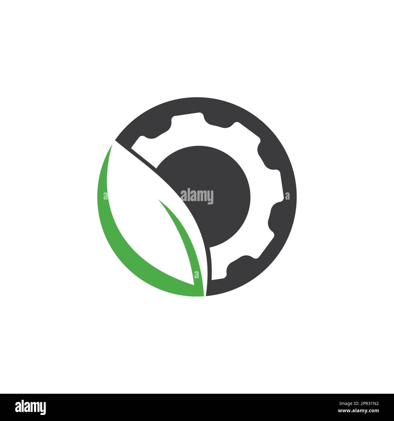 Green leaf with gear vector logo design. Mechanic and eco symbol or ...