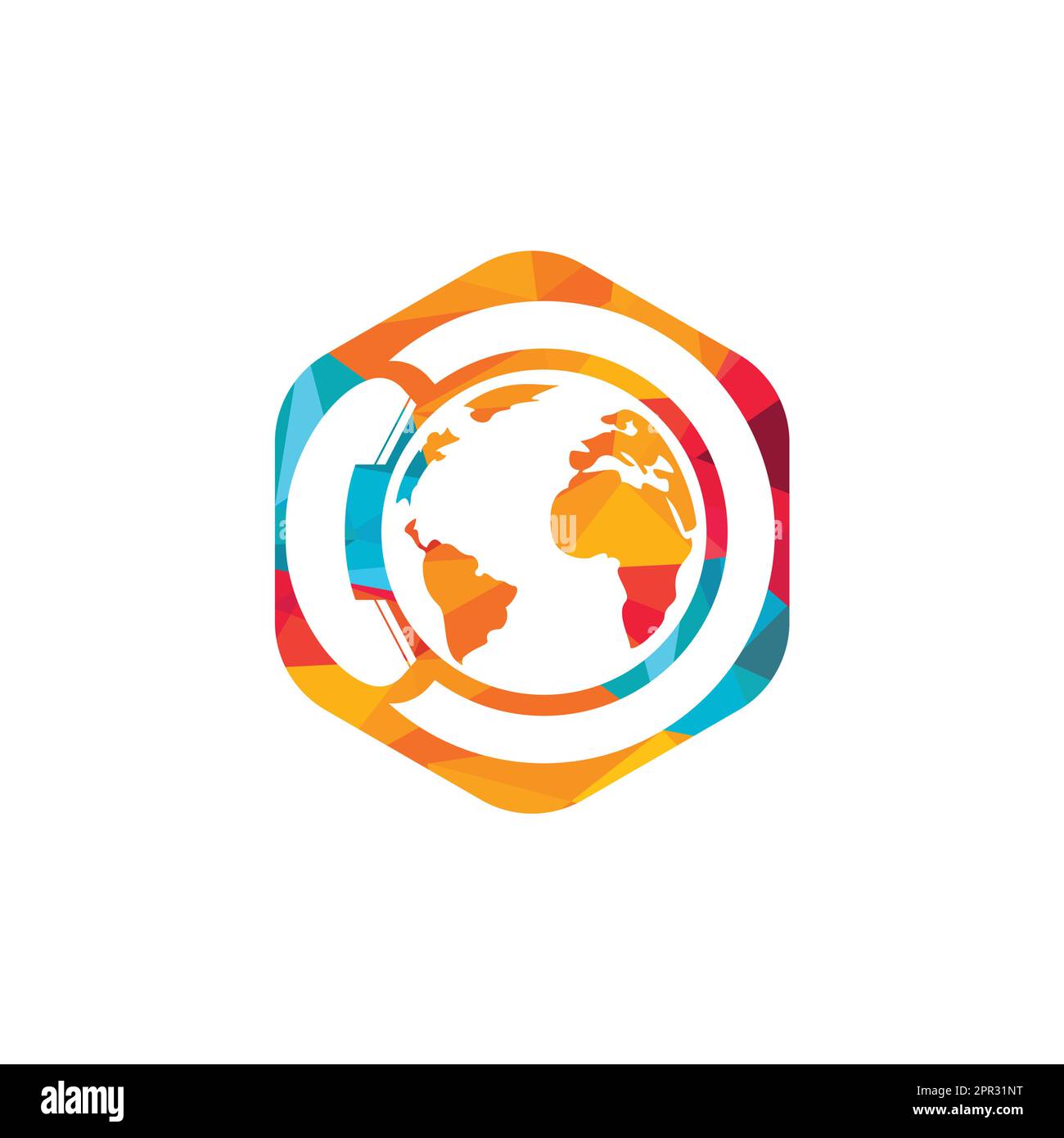 Globe with handset vector logo icon. Call and globe icon international ...