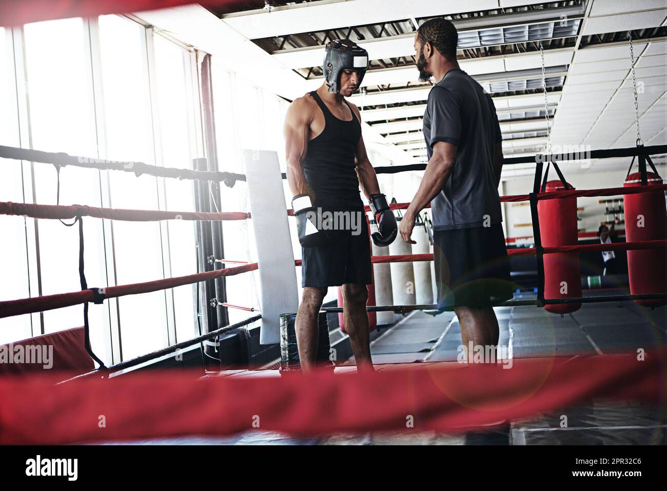 Coach talking boxer boxing ring hi-res stock photography and images - Alamy