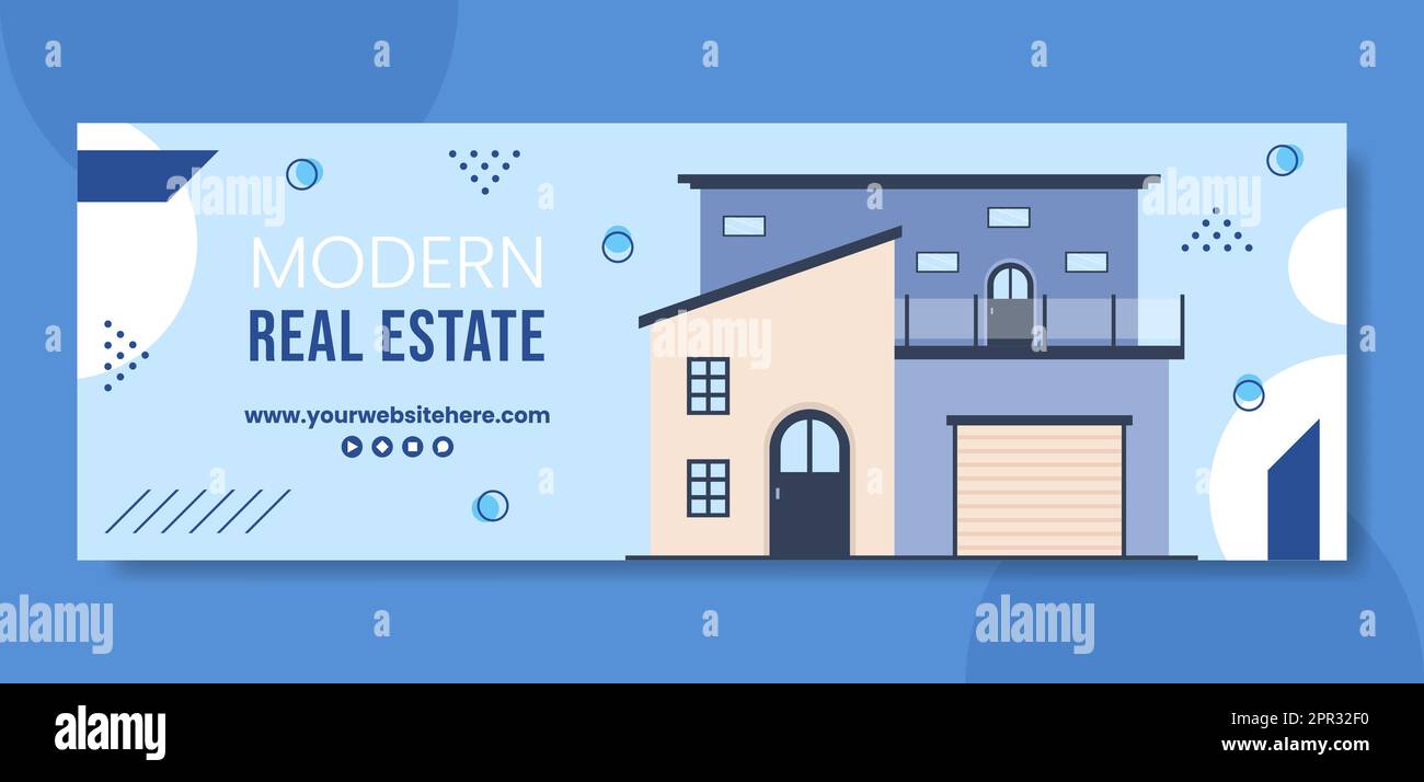 Real Estate and Modern Home Header Cover Template Hand Drawn Cartoon ...