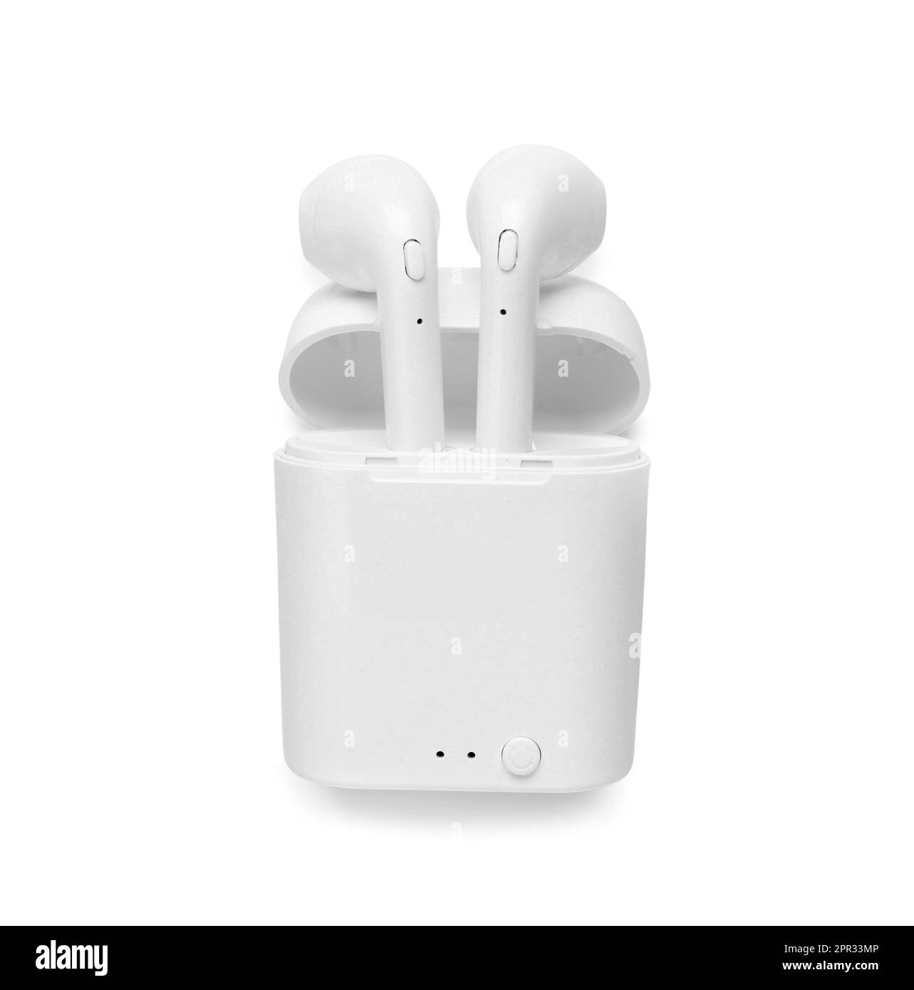 Modern earphones on white background Stock Photo - Alamy