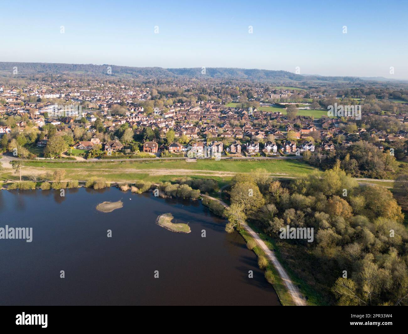 aerial view of petersfield town, the lake and the common Hampshire ...
