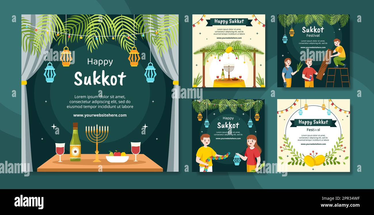 Jewish Holiday Sukkot Social Media Post Template Hand Drawn Cartoon ...