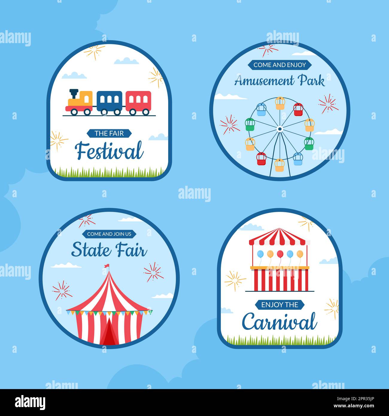 Amusement Park Carnival Label Template Hand Drawn Cartoon Flat ...