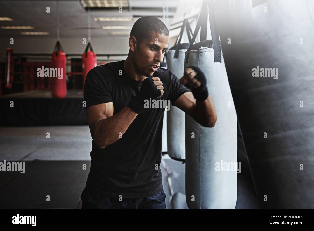 I fight for perfection. a kick-boxer training in a gym Stock Photo - Alamy