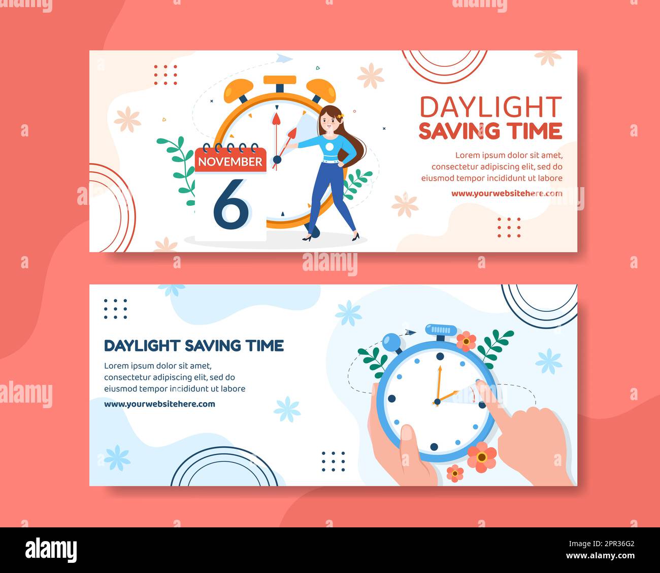 Daylight Savings Time Horizontal Banner Template Hand Drawn Cartoon ...