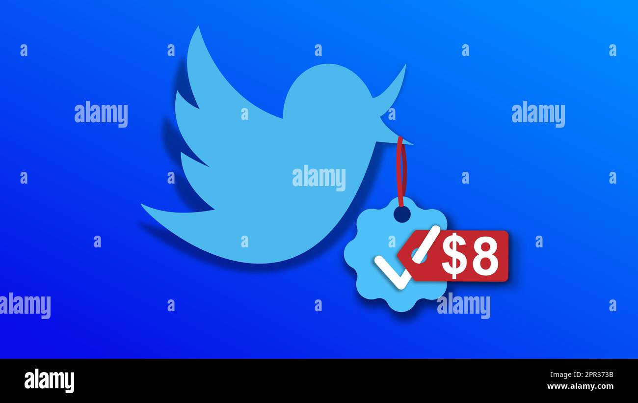 The concept of charging 8 for a verified twitter. A comic illustration ...