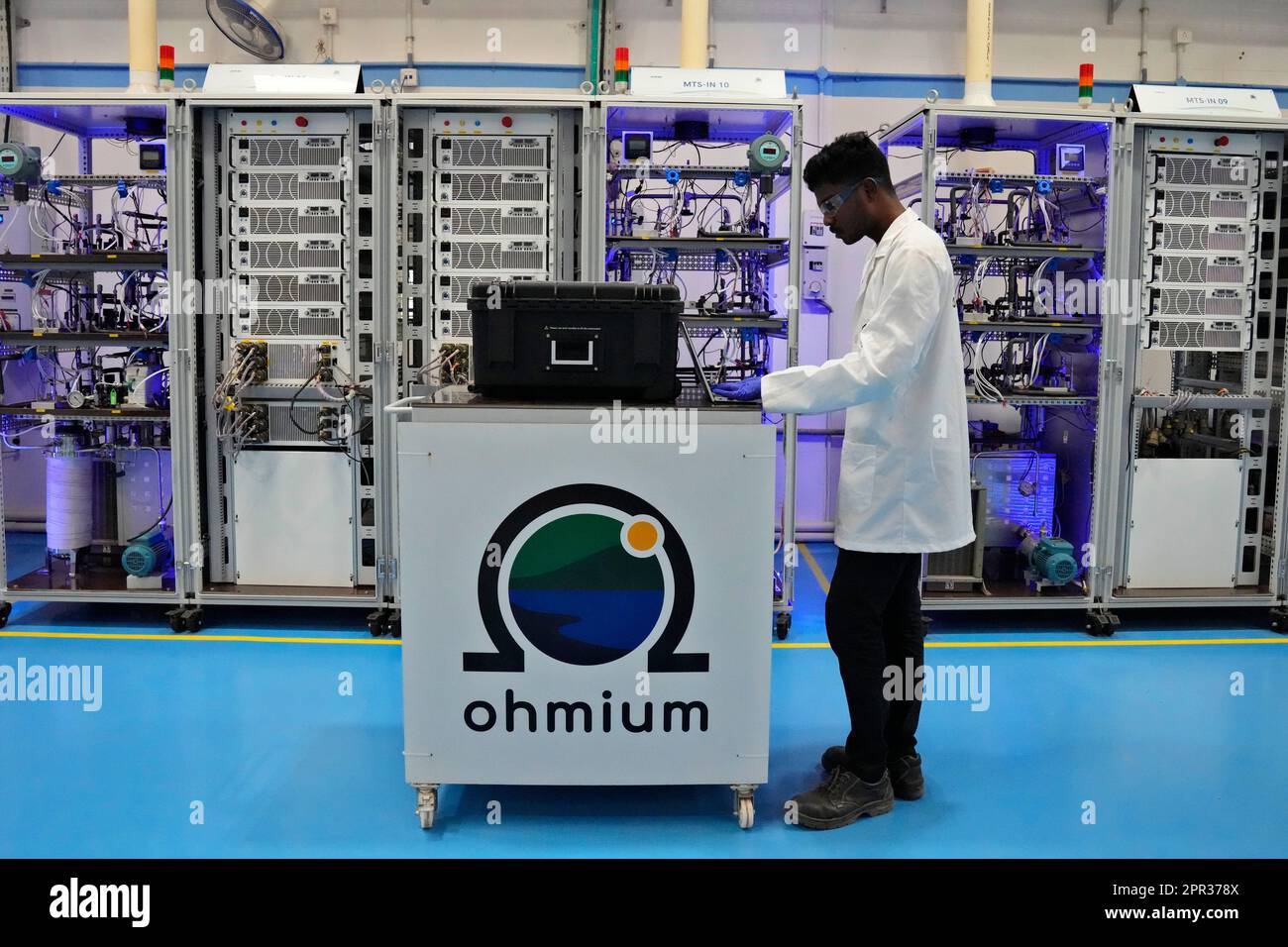 An engineer works in the research and development area at the Ohmium ...