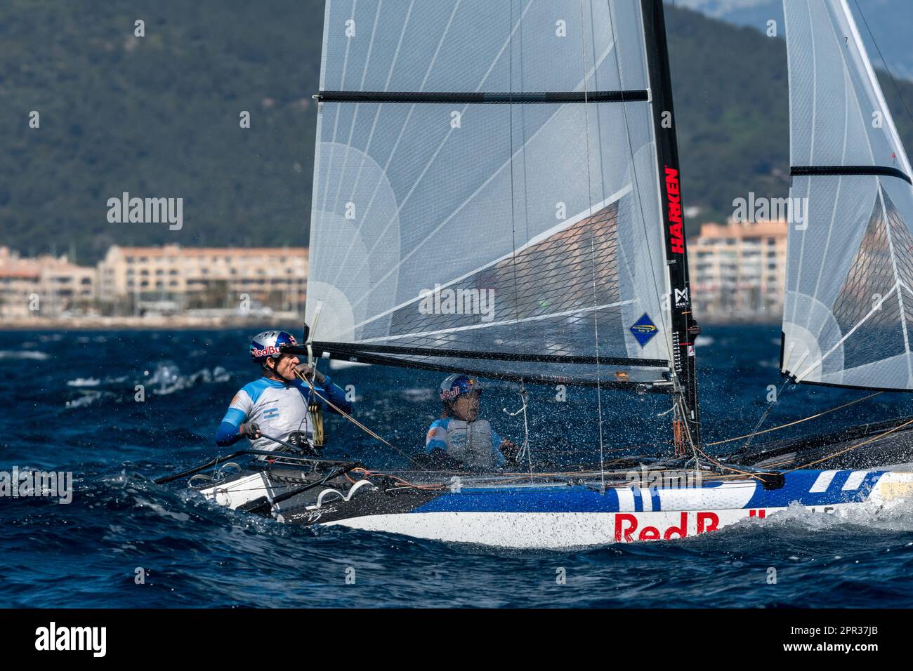 Hyeres, France. 23rd Apr, 2023. Argentine team competes in Nacra 17 ...